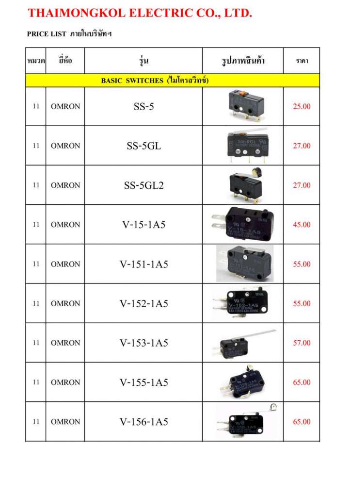 ไมโครสวิทช์ รุ่น #V156-1A5 ''OR''